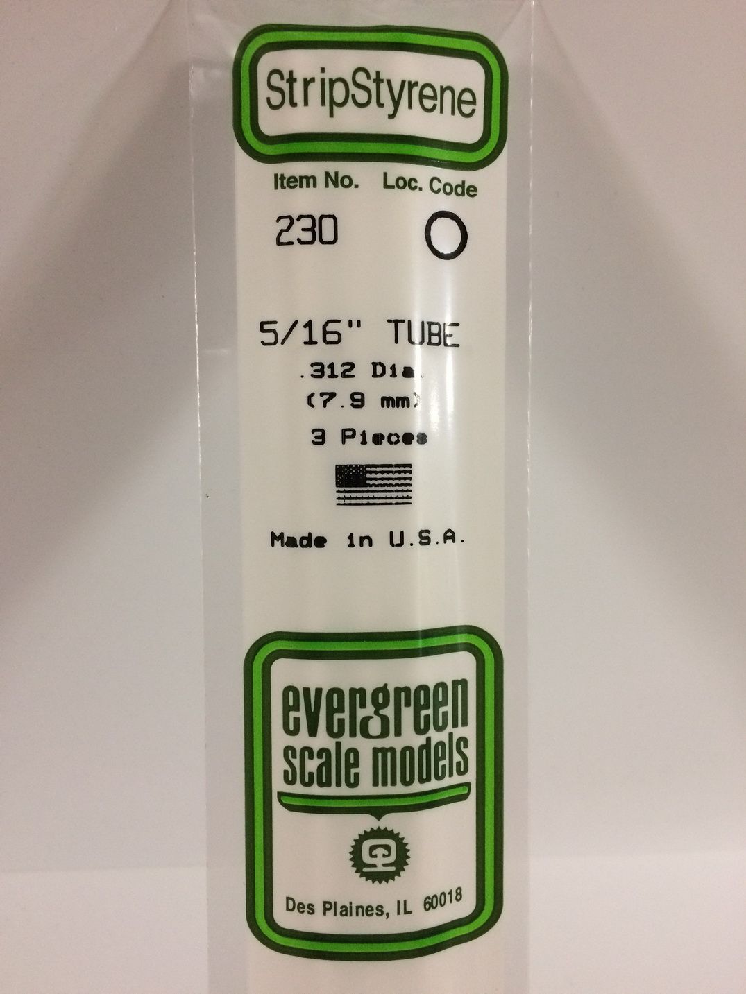 Evergreen Styrene Tube 5/16" .312" Diameter 3pcs. – Modèle B.T.