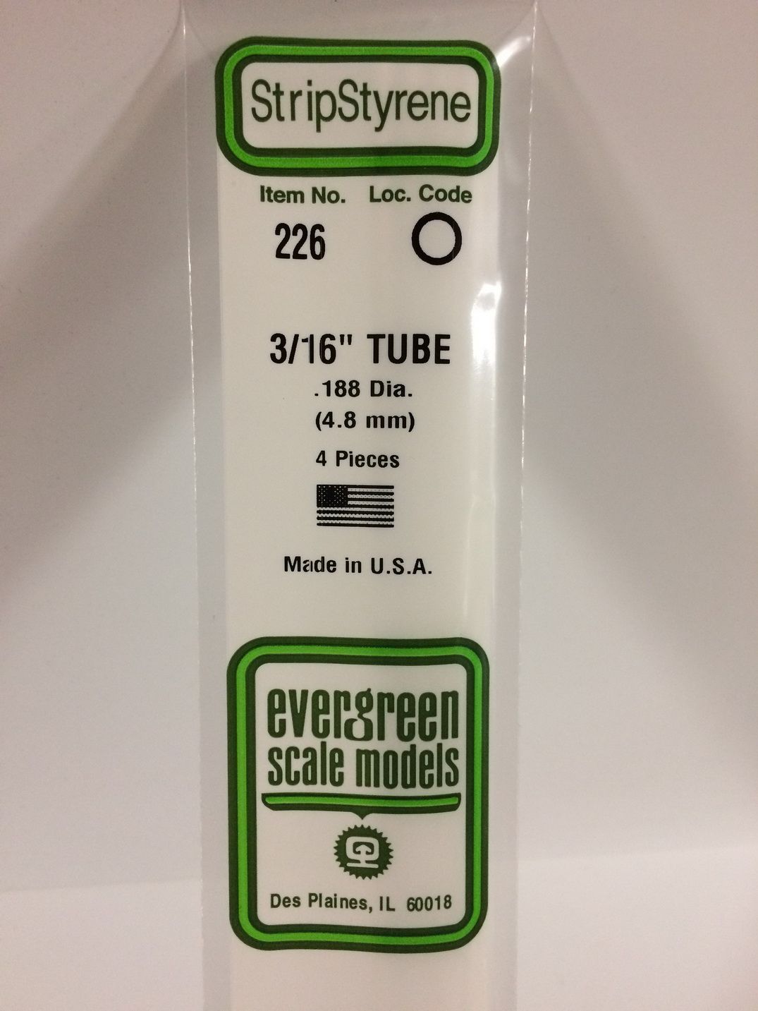 Evergreen Styrene Tube 3/16" .188" Diameter 4pcs. – Modèle B.T.