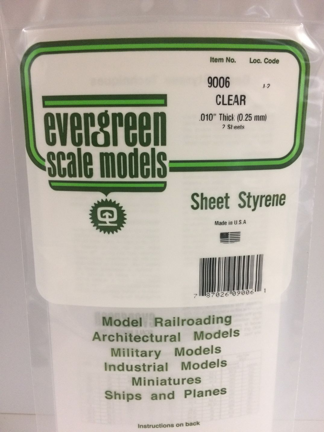 Evergreen Styrene Sheet .010" Tick 6"x12" Clear – Modèle B.T.
