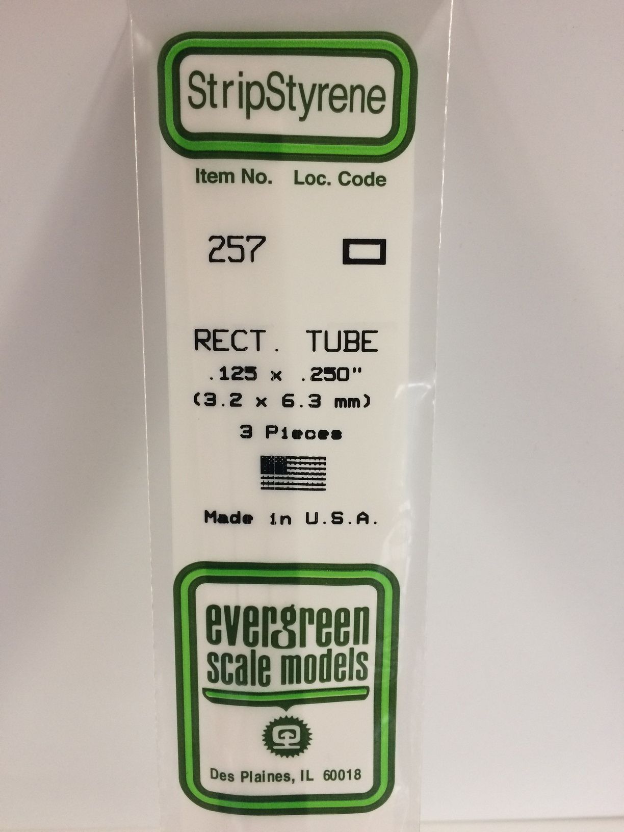 Evergreen Styrene Rectangle Tube .125" x .250" – Modèle B.T.
