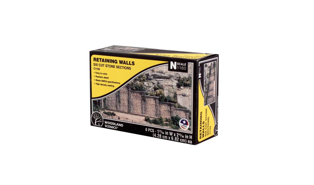 Woodland Scenics N scale Retaining Wall - Cut Stone Sections pkg (6 ...